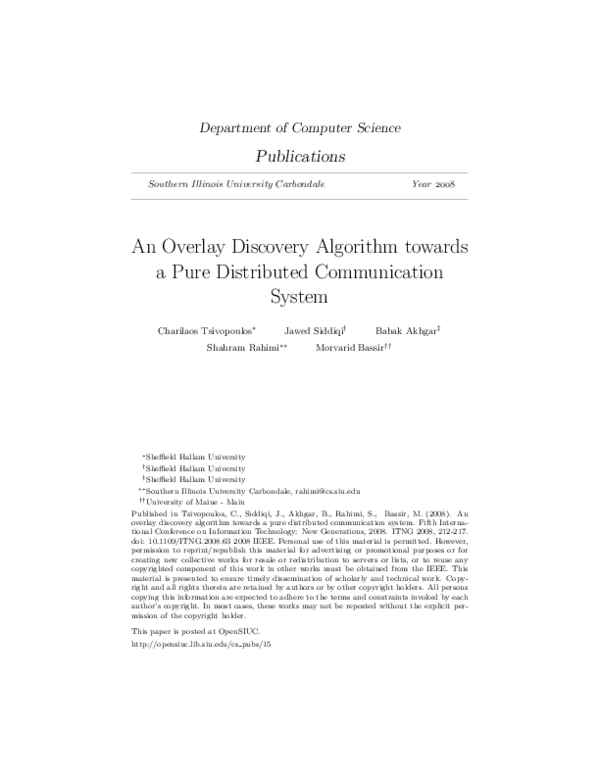 (PDF) An Overlay Discovery Algorithm towards a Pure Distributed Communication System