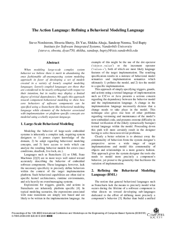 (PDF) The Action Language: Refining a Behavioral Modeling Language