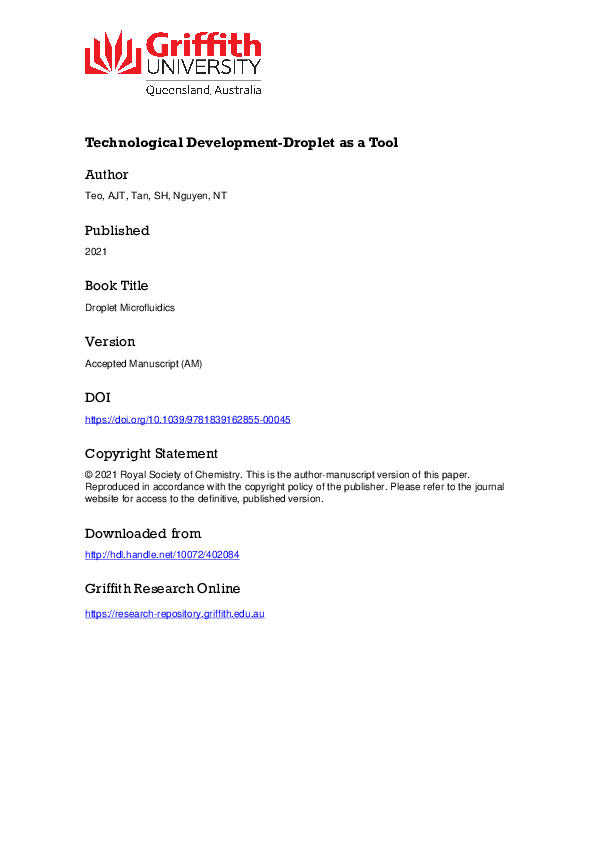 (PDF) Technological Development – Droplet as a Tool