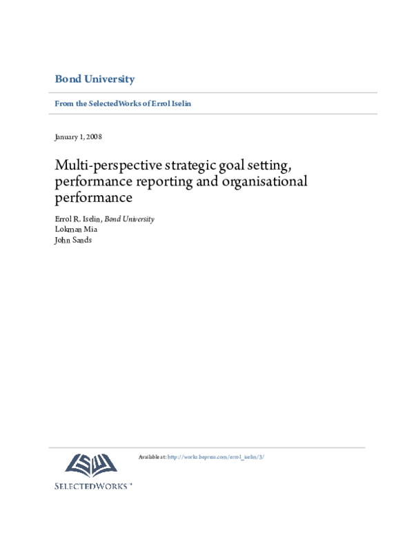 (PDF) Multi‐perspective strategic goal setting, performance reporting ...
