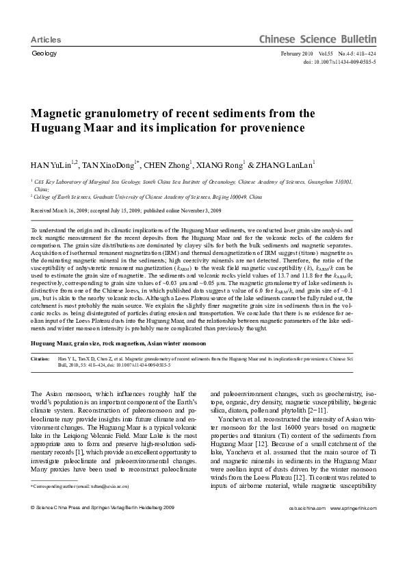 (PDF) Magnetic granulometry of recent sediments from the Huguang Maar ...