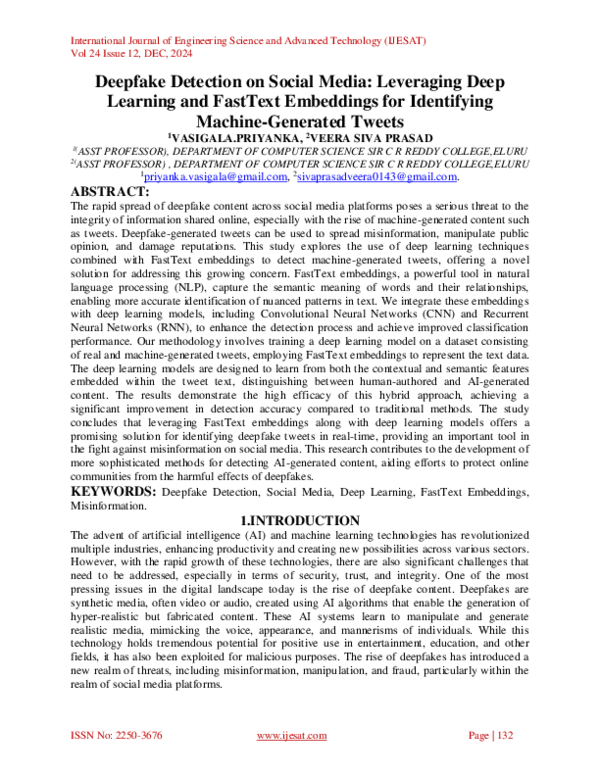 (PDF) Deepfake Detection on Social Media: Leveraging Deep Learning and FastText Embeddings for ...