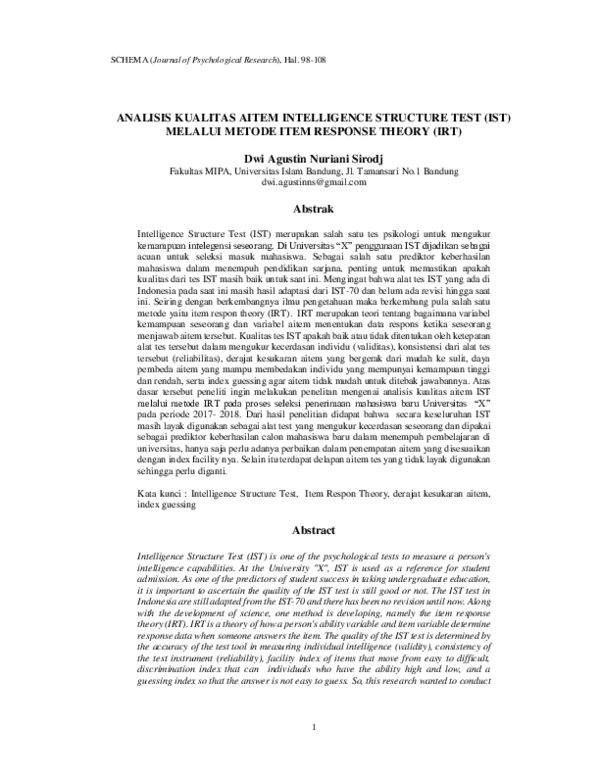 (PDF) Analisis Kualitas Aitem Intelligence Structure Test (Ist) Melalui ...