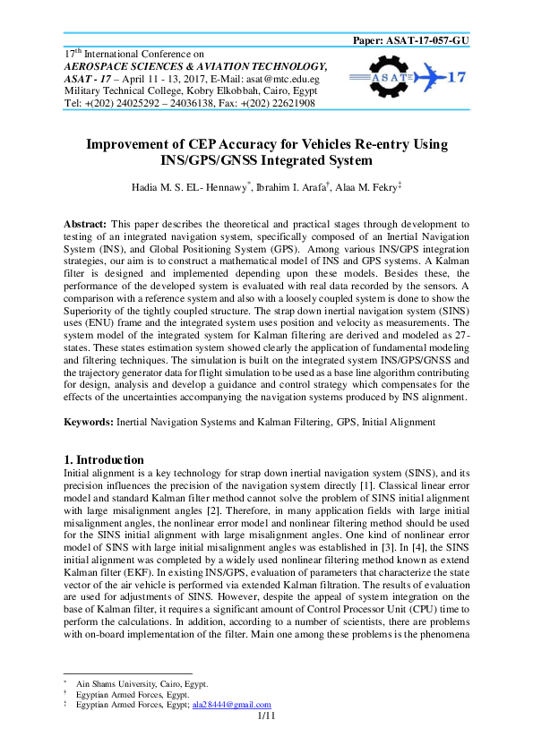 (PDF) Improvement of CEP Accuracy for Vehicles Re-entry Using INS/GPS ...