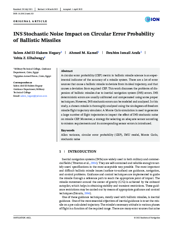 (PDF) INS Stochastic Noise Impact on Circular Error Probability of ...