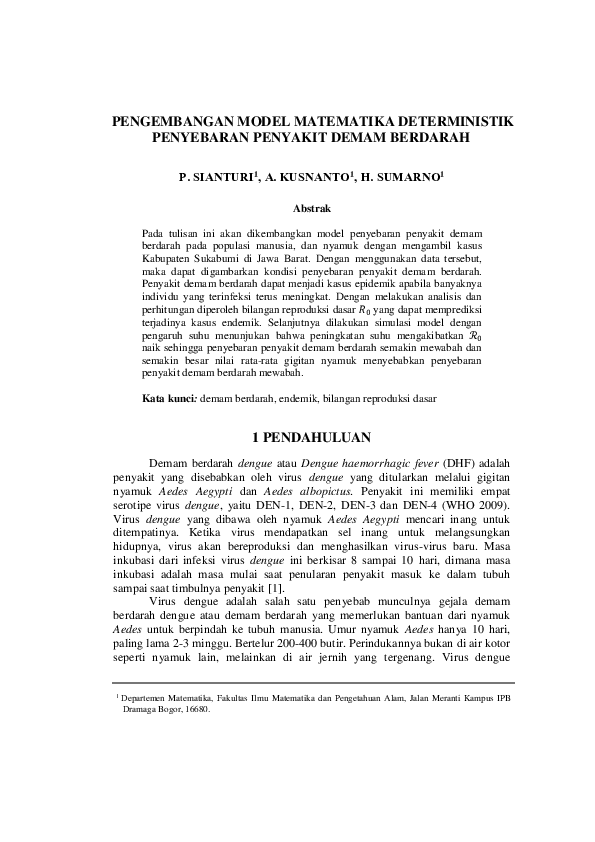 (PDF) Pengembangan Model Matematika Deterministik Penyebaran Penyakit Demam Berdarah
