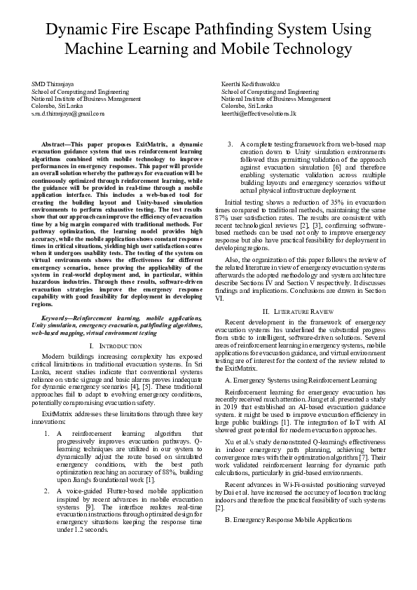 (PDF) Dynamic Fire Escape Pathfinding System Using Machine Learning and Mobile Technology