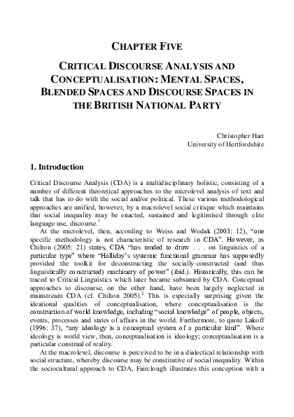 (PDF) Critical Discourse Analysis and Conceptualisation: Mental Spaces, Blended Spaces and ...