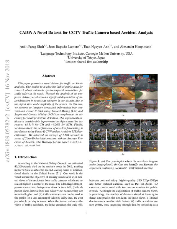 (PDF) CADP: A Novel Dataset for CCTV Traffic Camera based Accident Analysis