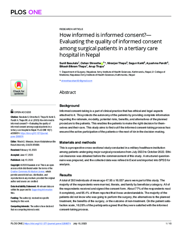 (PDF) How informed is informed consent?—Evaluating the quality of informed consent among ...