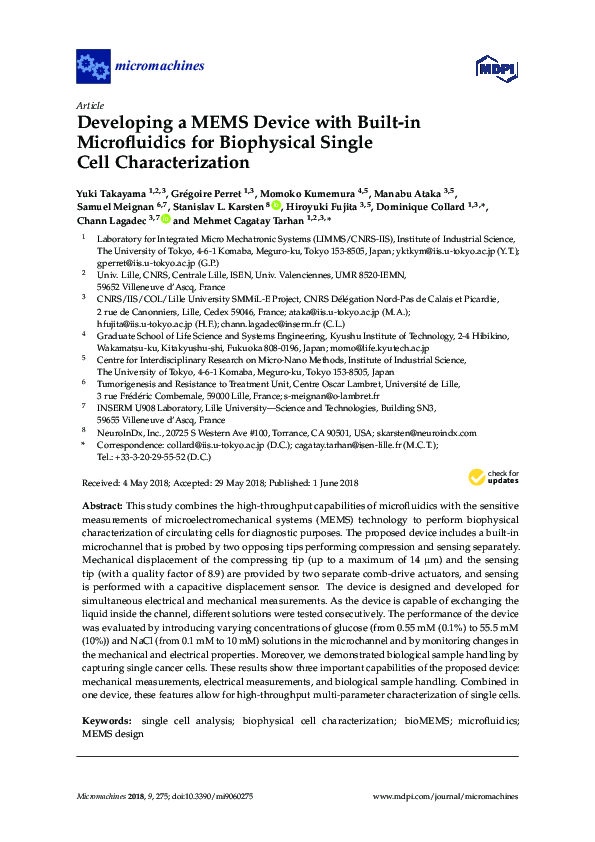 (PDF) Developing a MEMS Device with Built-in Microfluidics for Biophysical Single Cell ...