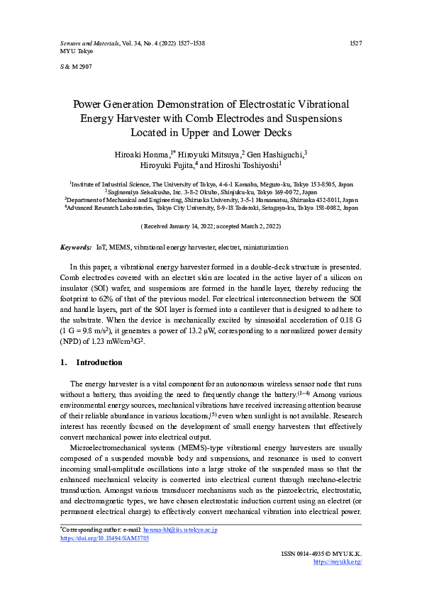 (PDF) Power Generation Demonstration of Electrostatic Vibrational ...