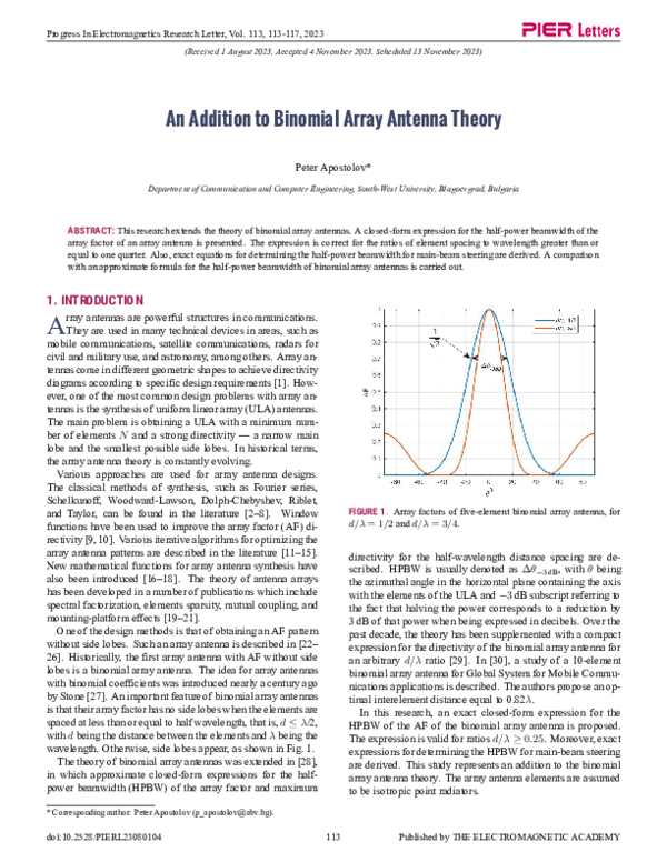 (PDF) An Addition to Binomial Array Antenna Theory