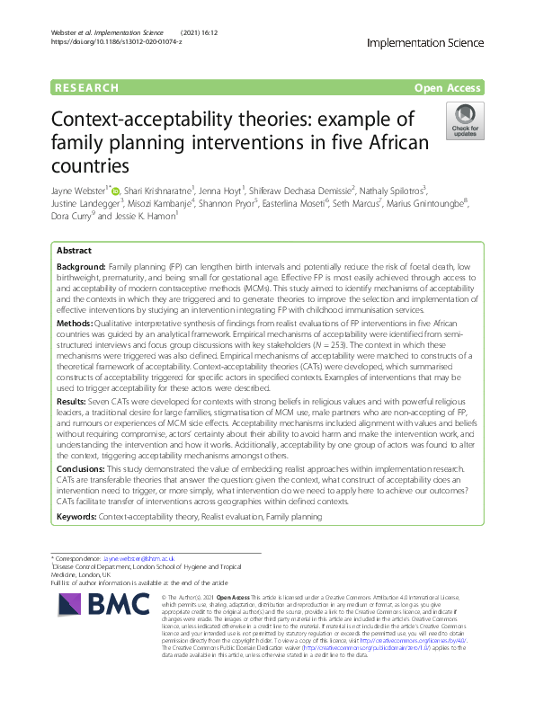 (PDF) Context-acceptability theories: example of family planning ...