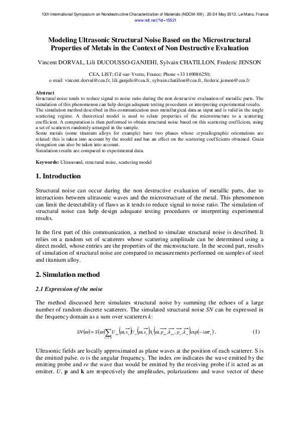 (PDF) Modeling Ultrasonic Structural Noise Based on the Microstructural Properties of Metals in ...