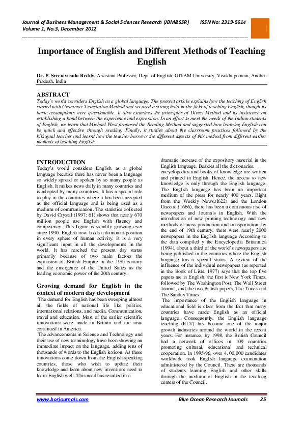 (PDF) Importance of English and Different Methods of Teaching English