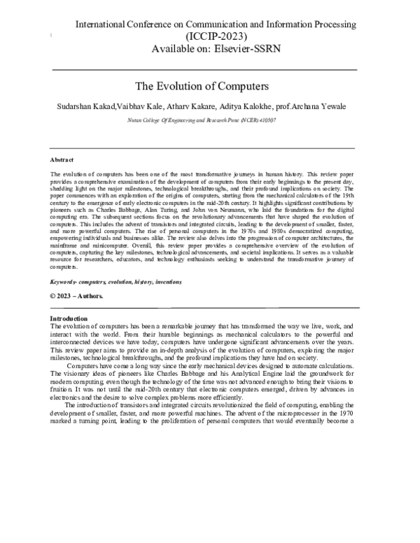 (PDF) The Evolution of Computers