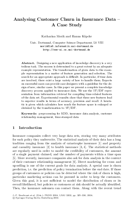 (PDF) Analysing Customer Churn in Insurance Data – A Case Study