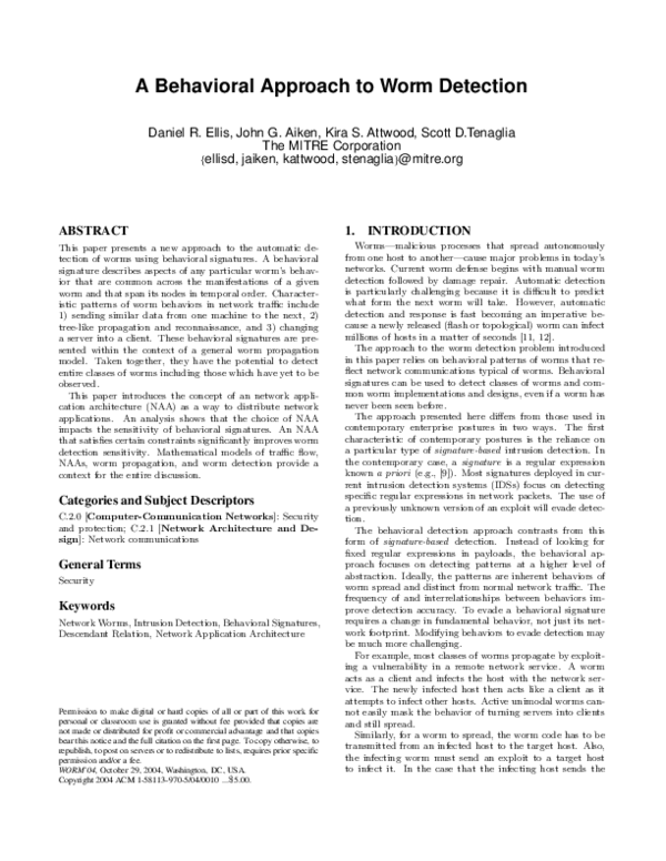 (PDF) A behavioral approach to worm detection