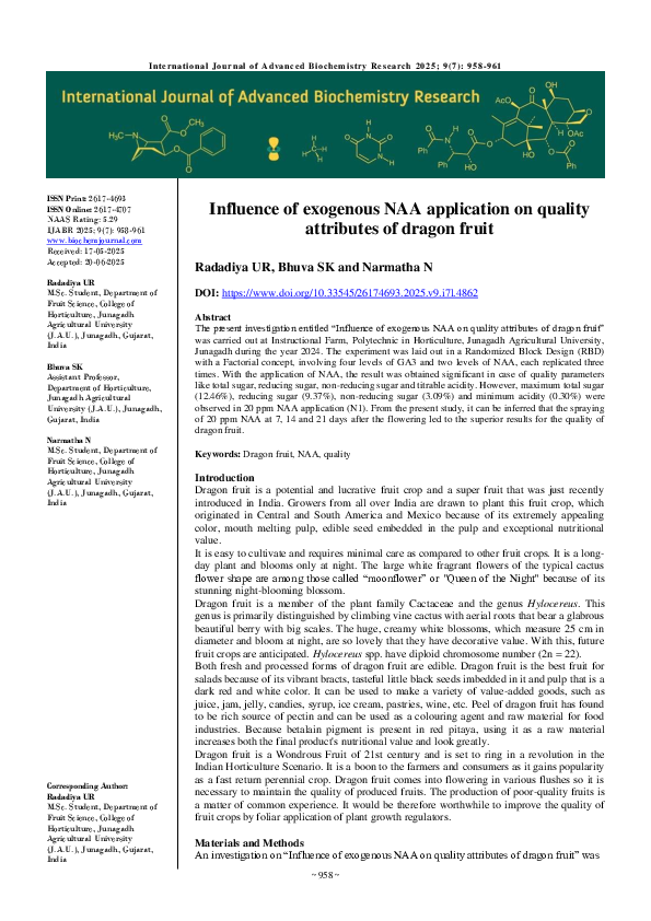 (PDF) Influence of exogenous NAA application on quality attributes of ...