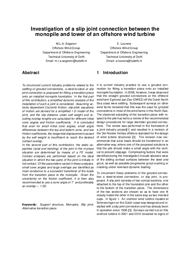 (PDF) Investigation of a slip joint connection between the monopile and ...