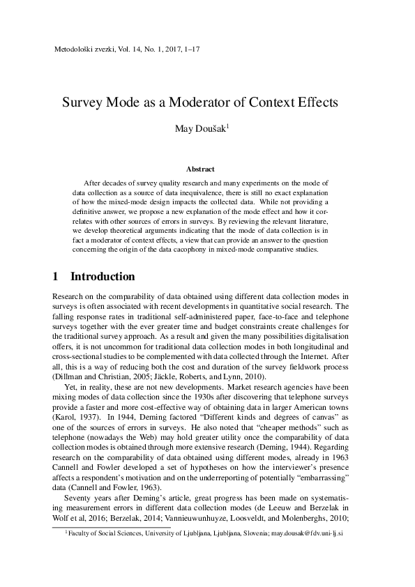 (PDF) Survey mode as a moderator of context effects