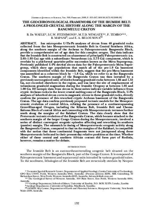 (PDF) The geochronological framework of the Irumide Belt: A prolonged ...