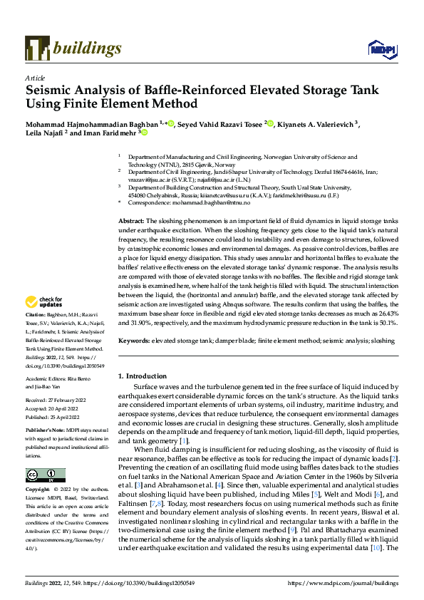 (PDF) Seismic Analysis of Baffle-Reinforced Elevated Storage Tank Using ...