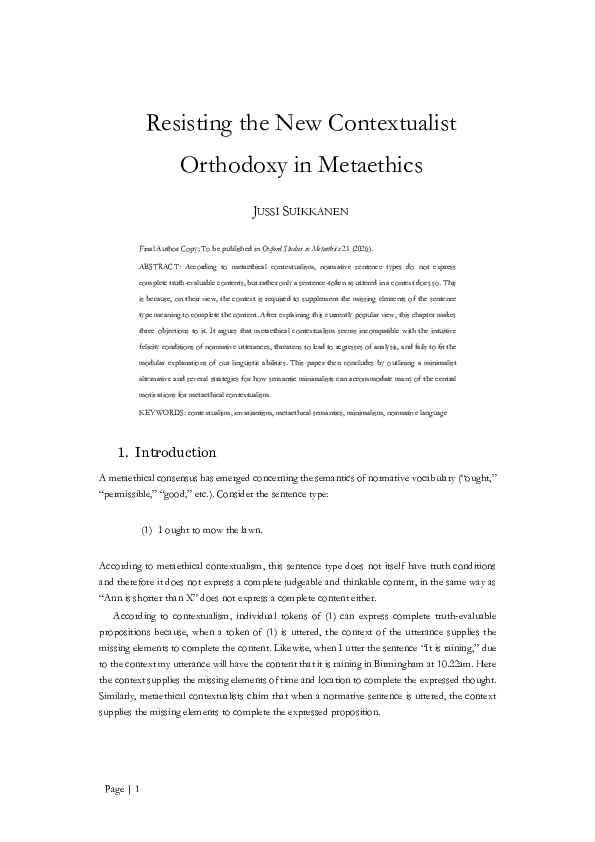 (PDF) Resisting the New Contextualist Orthodoxy in Metaethics