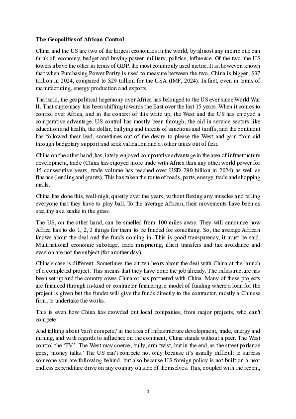(PDF) The Geopolitics of African Control