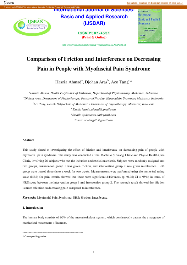 (PDF) Comparison of Friction and Interference on Decreasing Pain in ...
