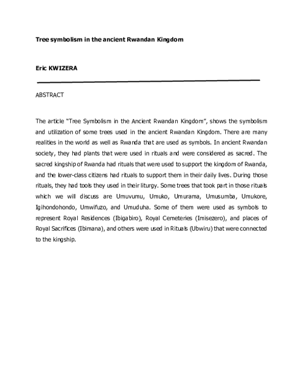 (PDF) TREE SYMBOLISM IN ANCIENT RWANDAN KINGDOM
