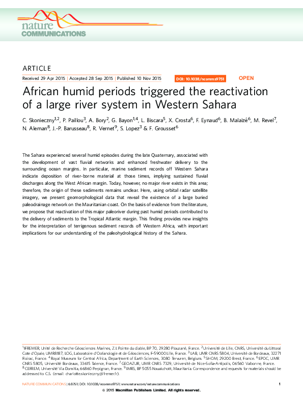 (PDF) African humid periods triggered the reactivation of a large river ...