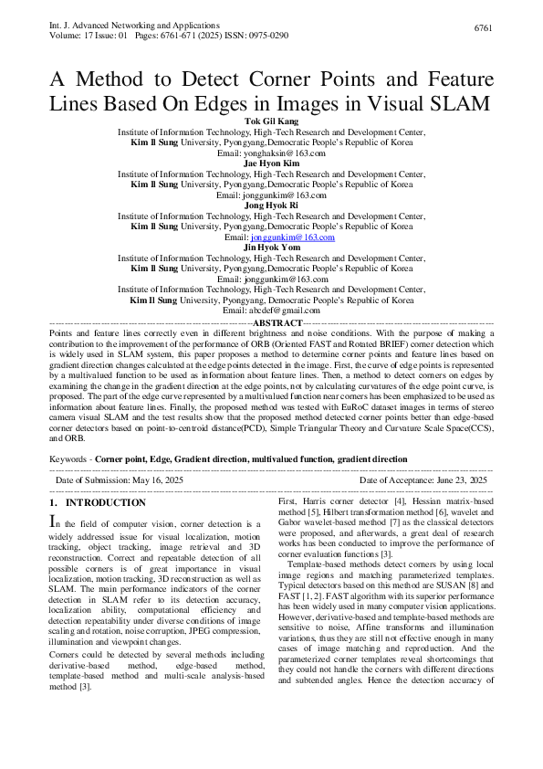 (PDF) A Method to Detect Corner Points and Feature Lines Based On Edges in Images in Visual SLAM