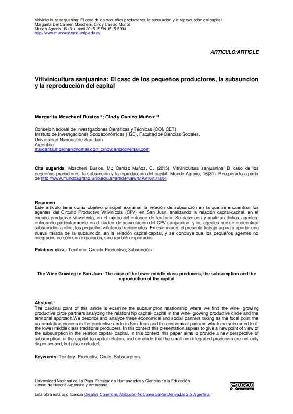 (PDF) The Wine Growing in San Juan: The case of the lower middle class ...