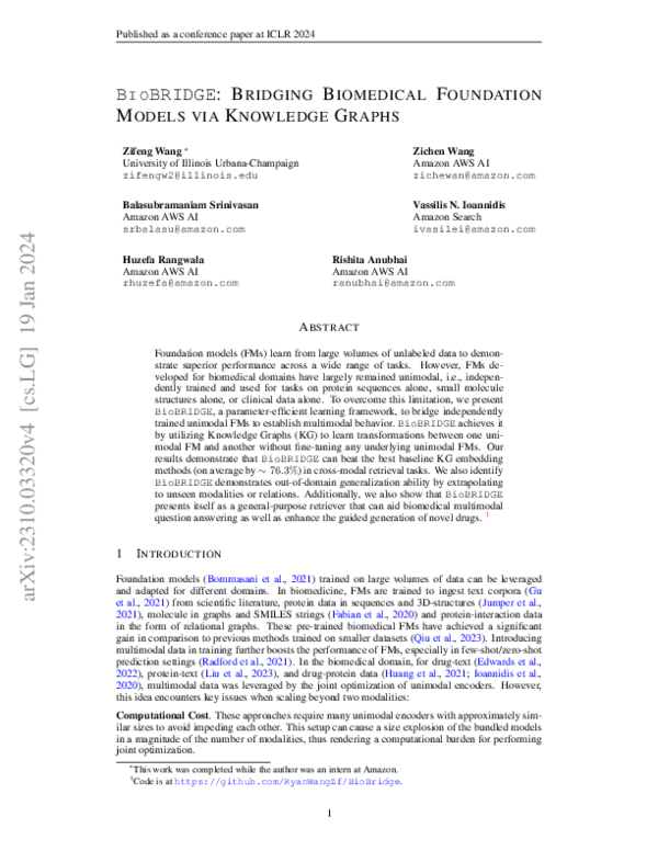 (PDF) BioBridge: Bridging Biomedical Foundation Models via Knowledge Graphs