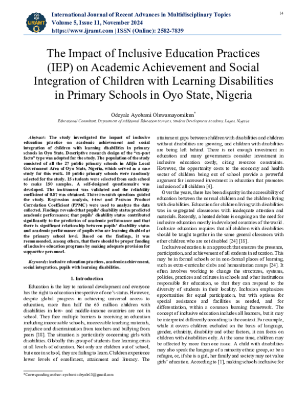 (PDF) The Impact of Inclusive Education Practices (IEP) on Academic ...