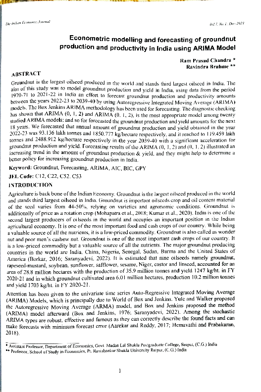 (PDF) Econometric modelling and forecasting of groundnut production and productivity in India ...