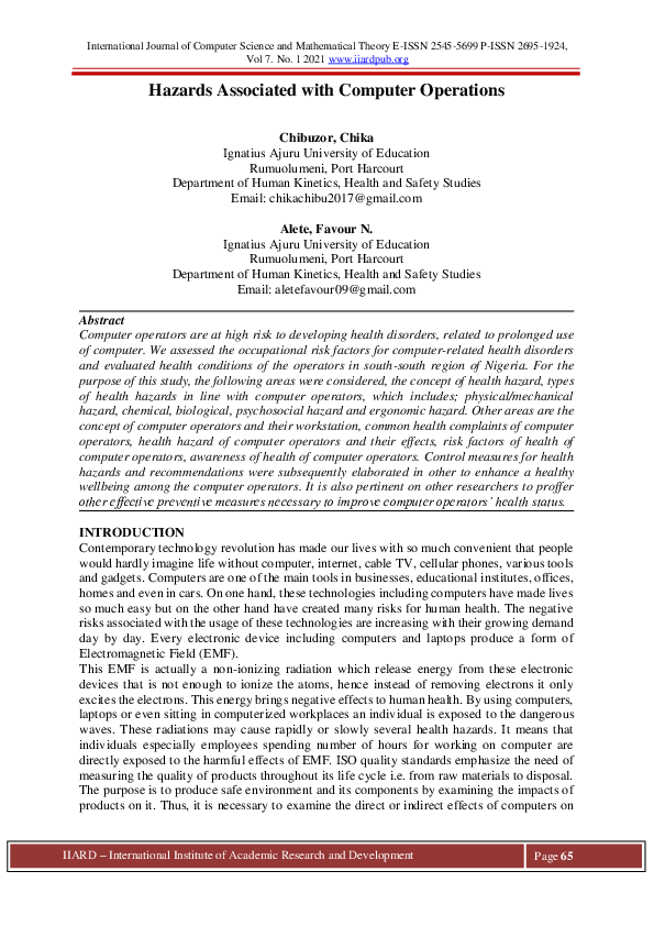 (PDF) Hazards Associated with Computer Operations