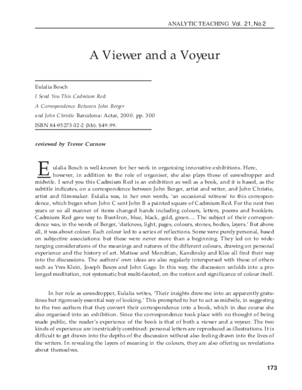 (PDF) Book Review: A Viewer and a Voyeur