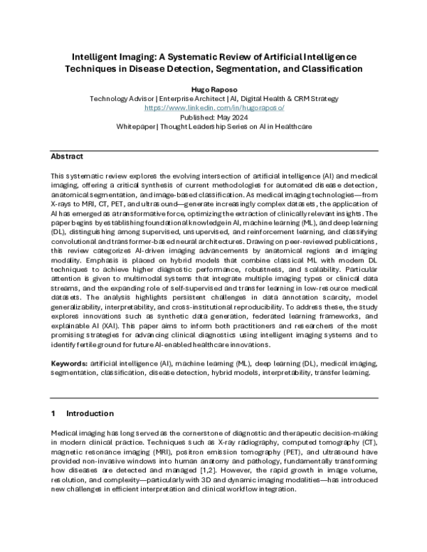 (PDF) Intelligent Imaging: A Systematic Review of Artificial Intelligence Techniques in Disease ...