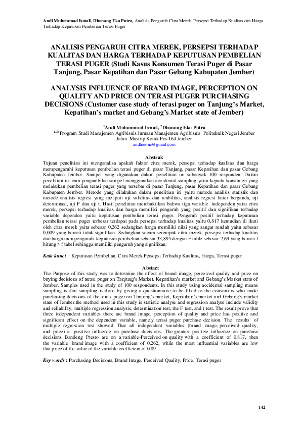 (PDF) ANALISIS PENGARUH CITRA MEREK, PERSEPSI TERHADAP KUALITAS DAN HARGA TERHADAP KEPUTUSAN ...