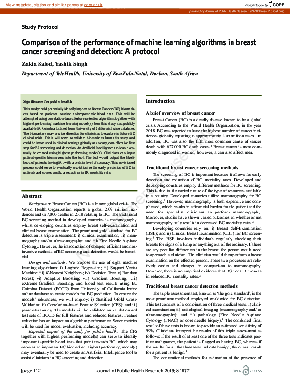 (PDF) Comparison of the Performance of Machine Learning Algorithms in ...