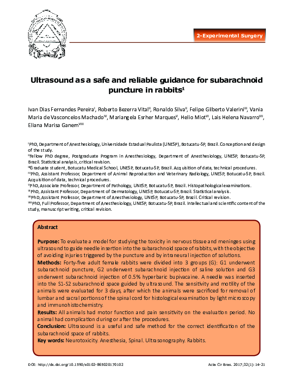 (PDF) Ultrasound as a safe and reliable guidance for subarachnoid ...