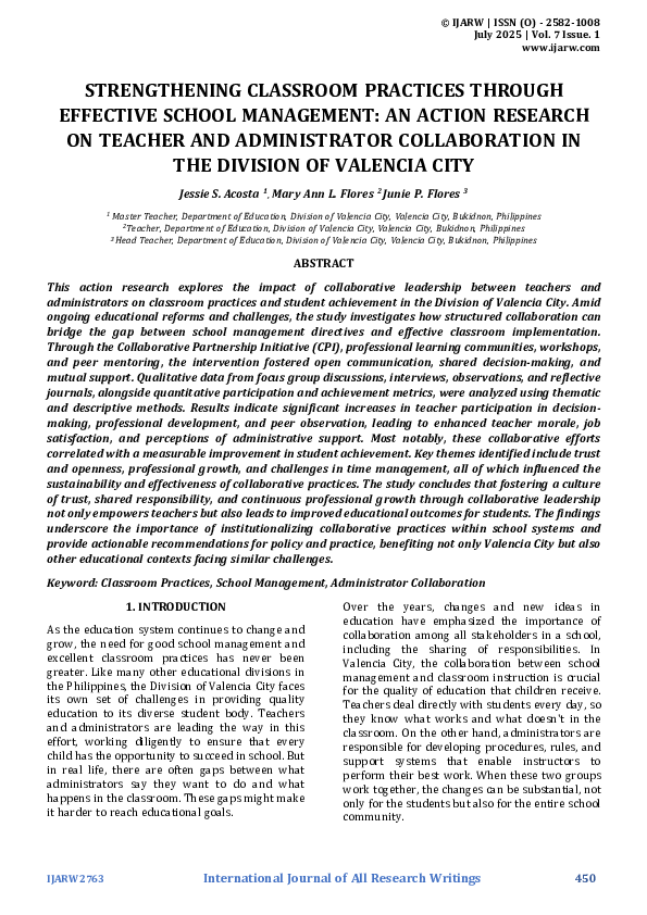 (PDF) STRENGTHENING CLASSROOM PRACTICES THROUGH EFFECTIVE SCHOOL ...