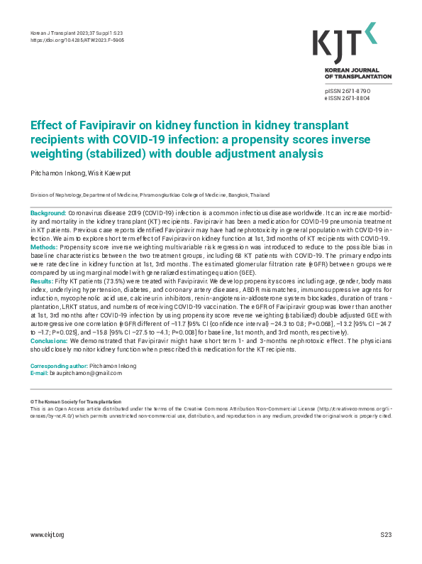 (PDF) Effect of Favipiravir on kidney function in kidney transplant ...