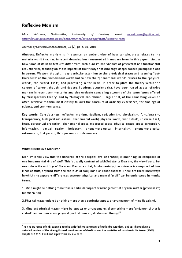 (PDF) Reflexive monism