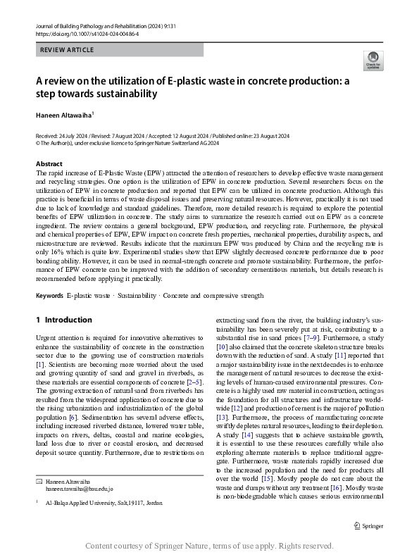 (PDF) A review on the utilization of E-plastic waste in concrete ...