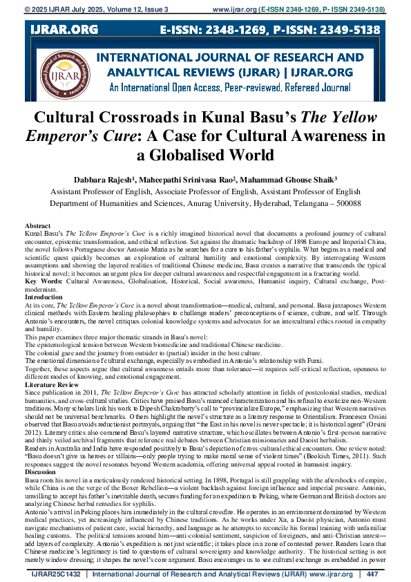 (PDF) Cultural Crossroads in Kunal Basu's The Yellow Emperor's Cure: A ...