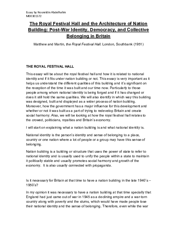 (PDF) The Royal Festival Hall and the Architecture of Nation Building